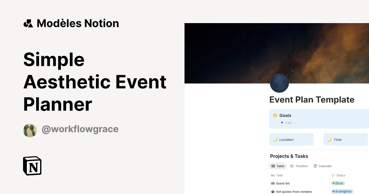 Simple Aesthetic Event Planner | Modèle créé par Workflow Grace ...