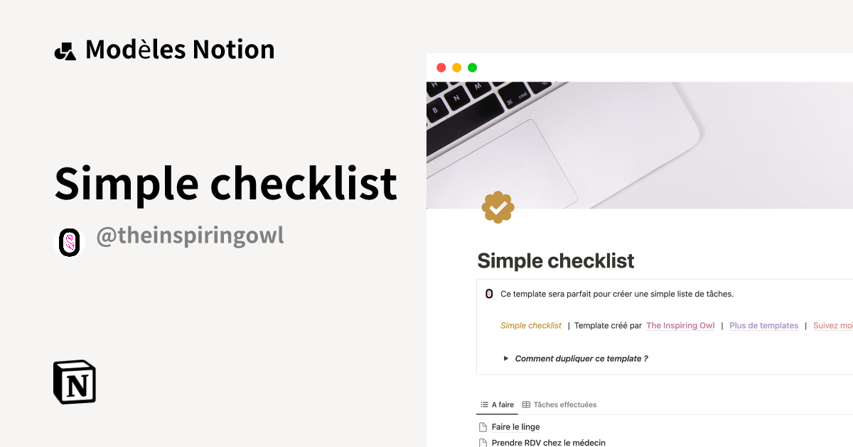 Simple checklist | Modèle créé par The Inspiring Owl | Marketplace Notion