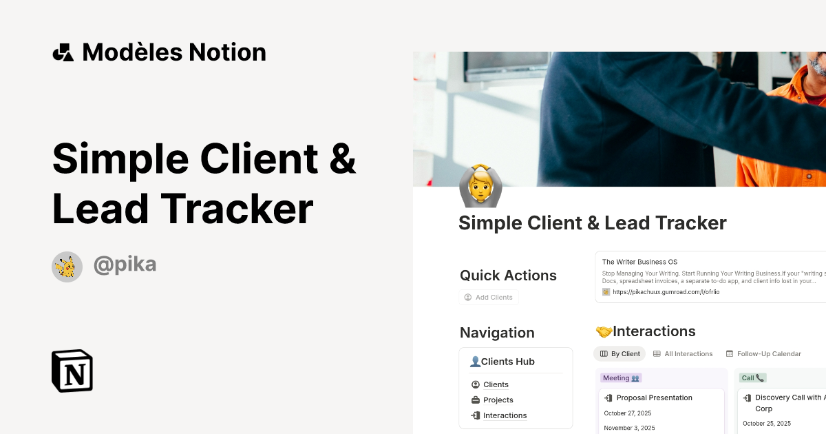 Simple Client & Lead Tracker | Modèle créé par Pika | Marketplace Notion