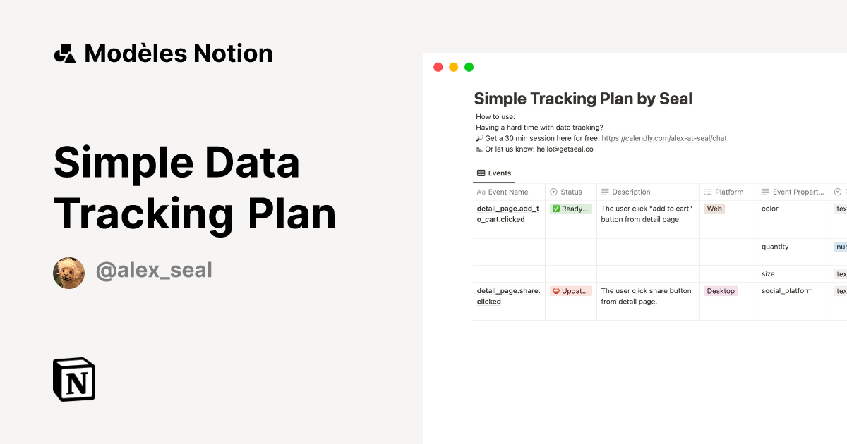 Modèle Simple Data Tracking Plan | Marketplace Notion