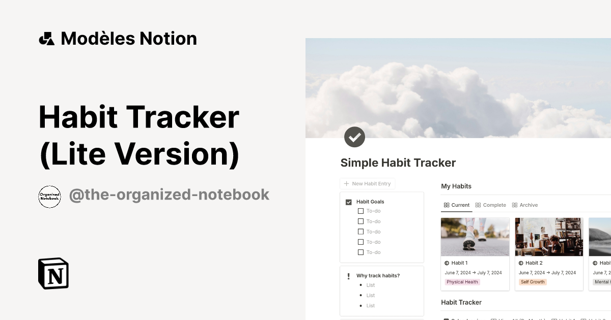 Modèle Habit Tracker (Lite Version) | Marketplace Notion