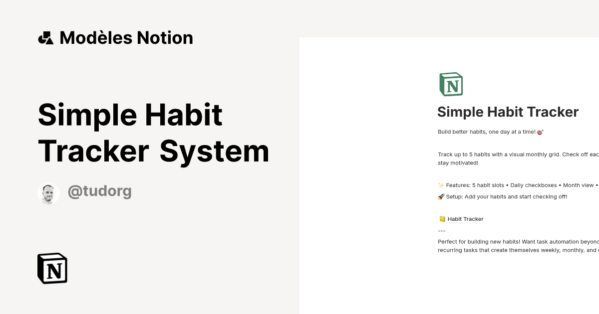 Modèle Simple Habit Tracker System | Marketplace Notion