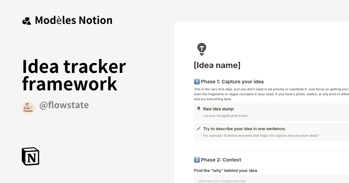 Idea tracker framework | Modèle créé par Flowstate | Marketplace Notion