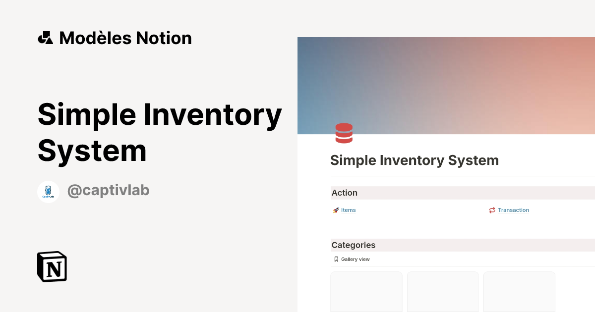 Modèle Simple Inventory System | Marketplace Notion