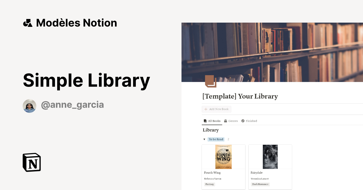 Simple Library | Modèle créé par Anne Novida | Marketplace Notion