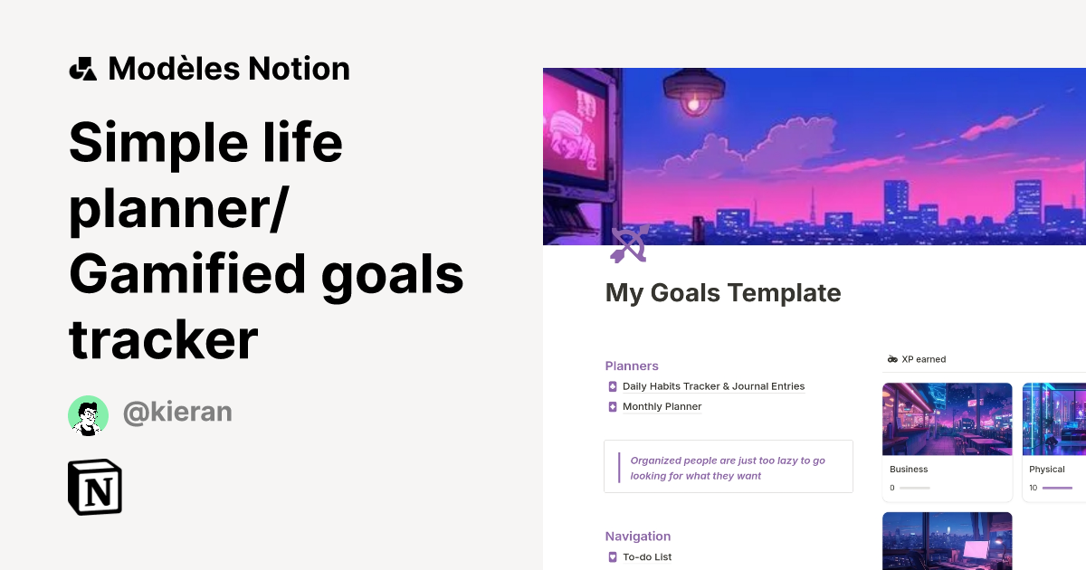 Simple life planner/ Gamified goals tracker | Modèle créé par Kieran ...