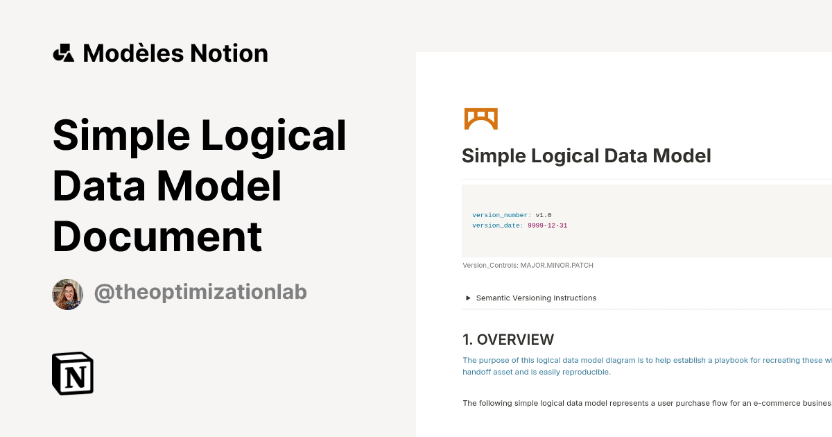 Modèle Simple Logical Data Model Document | Marketplace Notion