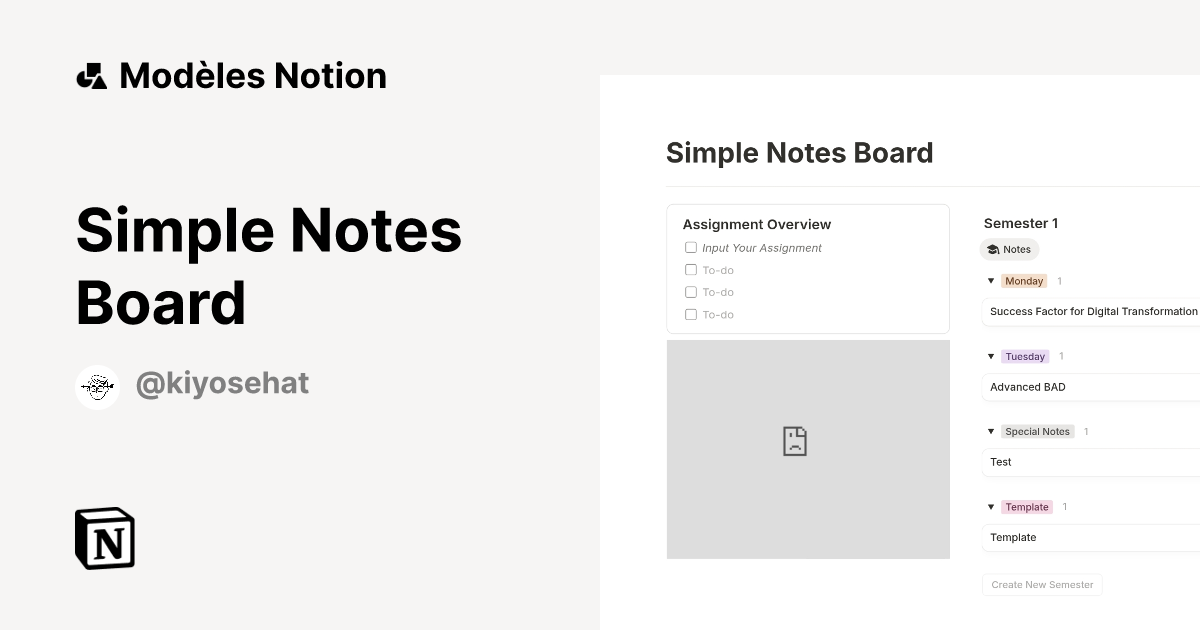 Simple Notes Board | Modèle créé par kiyosehat | Marketplace Notion