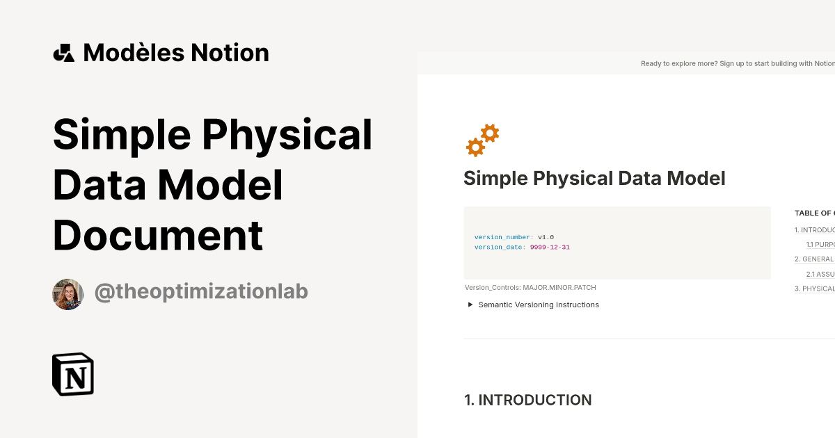 Modèle Simple Physical Data Model Document | Marketplace Notion