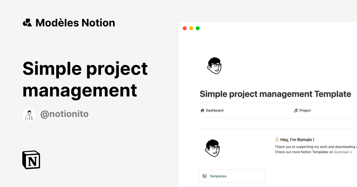 Modèle Simple project management | Marketplace Notion