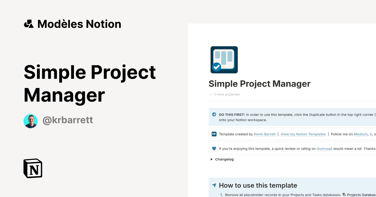 Modèle Simple Project Manager | Marketplace Notion