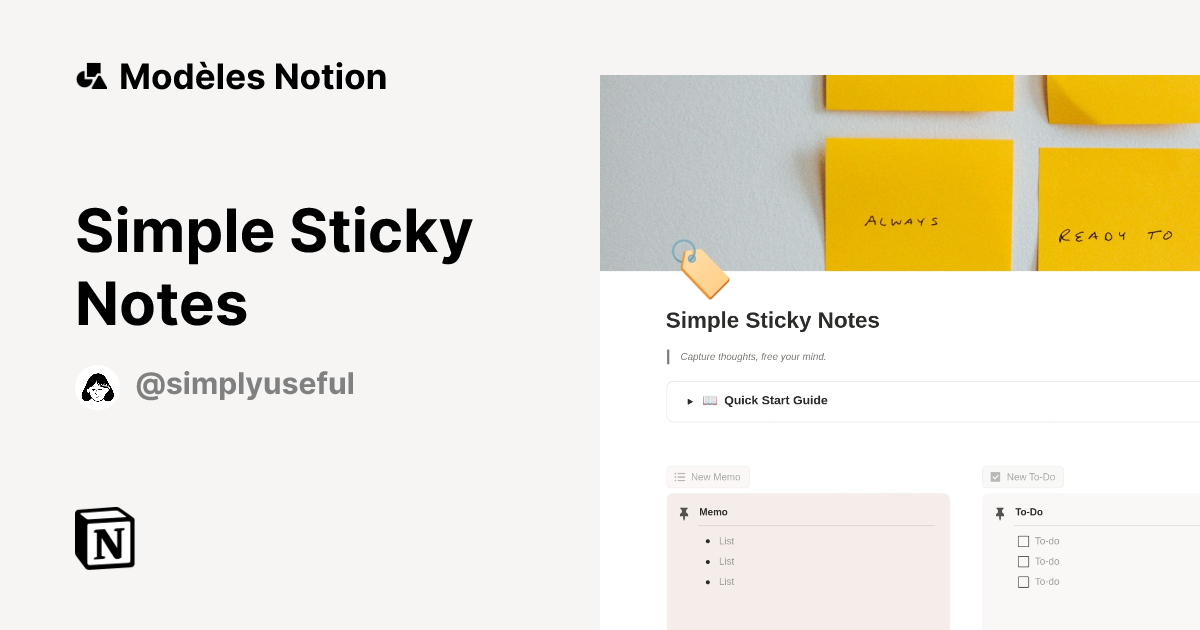 Modèle Simple Sticky Notes | Marketplace Notion