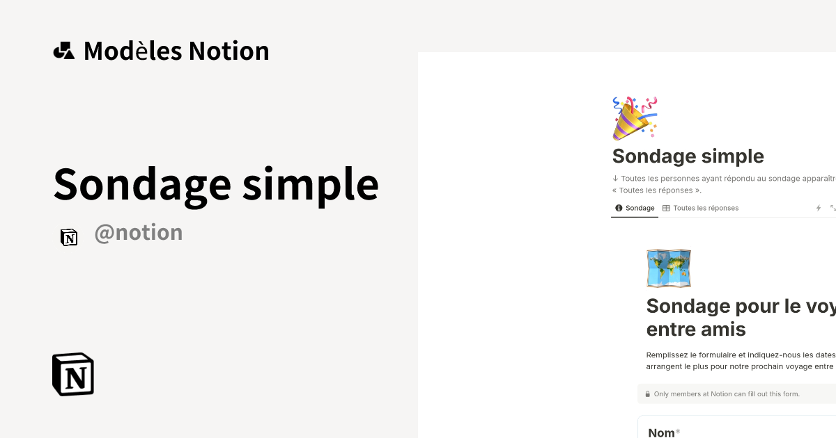 Sondage simple | Modèle créé par Notion | Marketplace Notion
