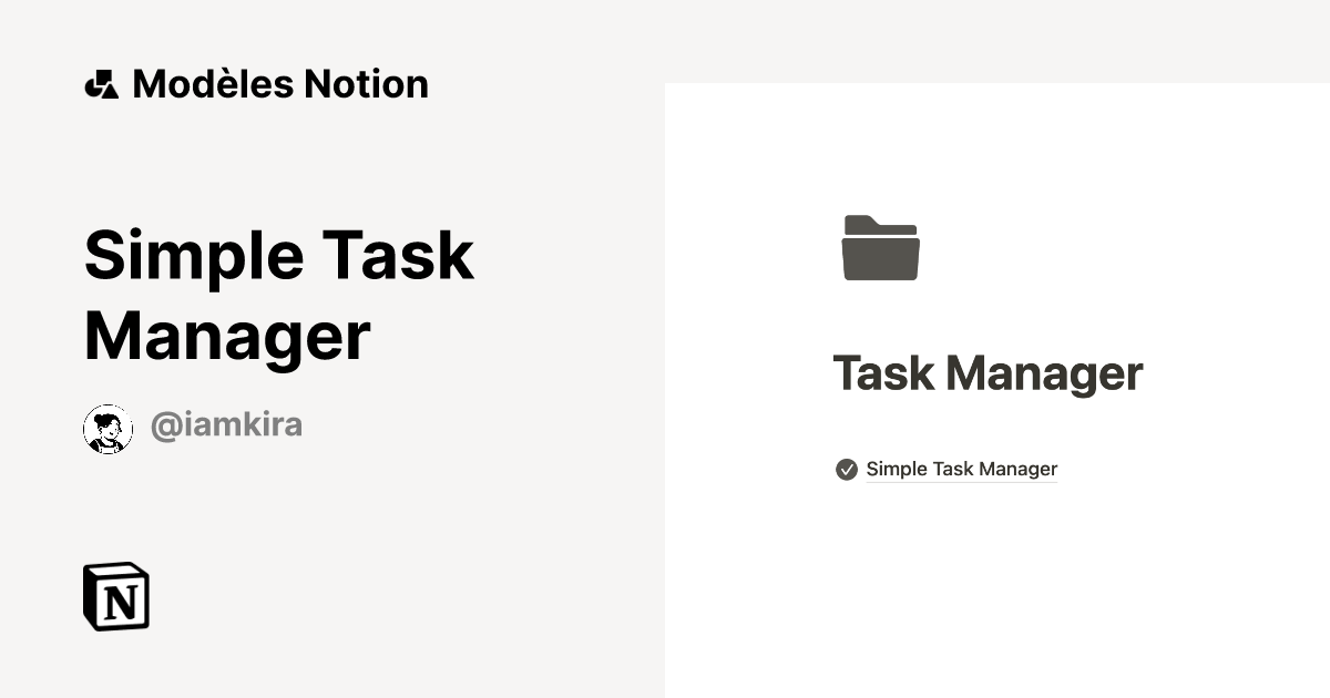 Simple Task Manager | Modèle créé par Kira | Marketplace Notion
