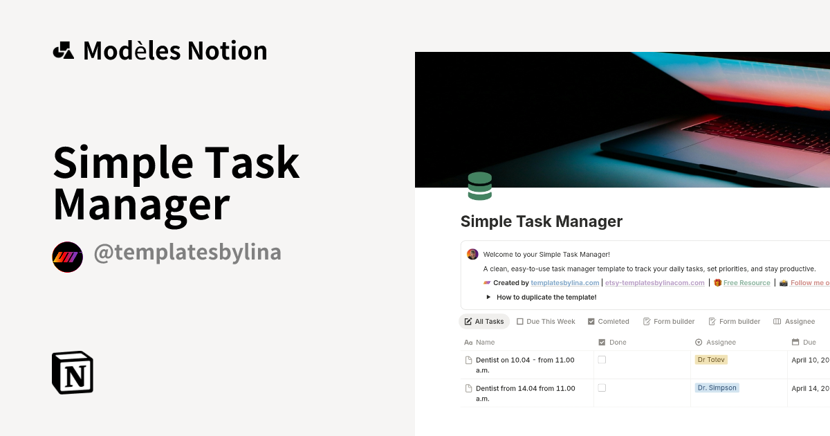 Modèle Simple Task Manager | Marketplace Notion