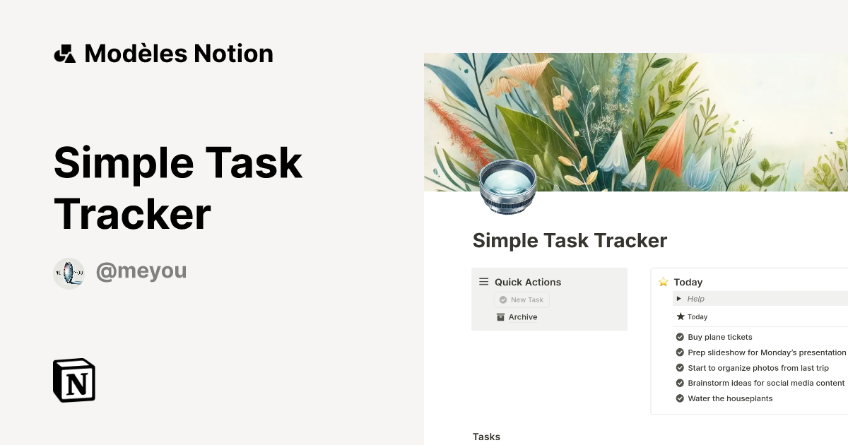Simple Task Tracker | Modèle créé par MeYou | Marketplace Notion