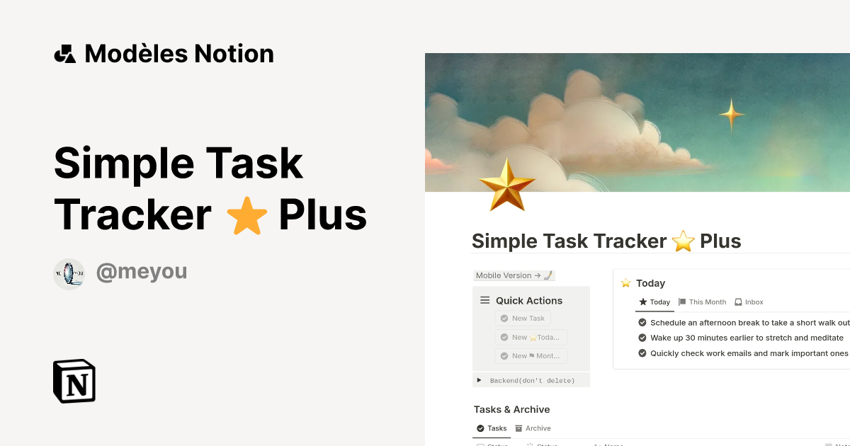 Modèle Simple Task Tracker ⭐️ Plus | Marketplace Notion
