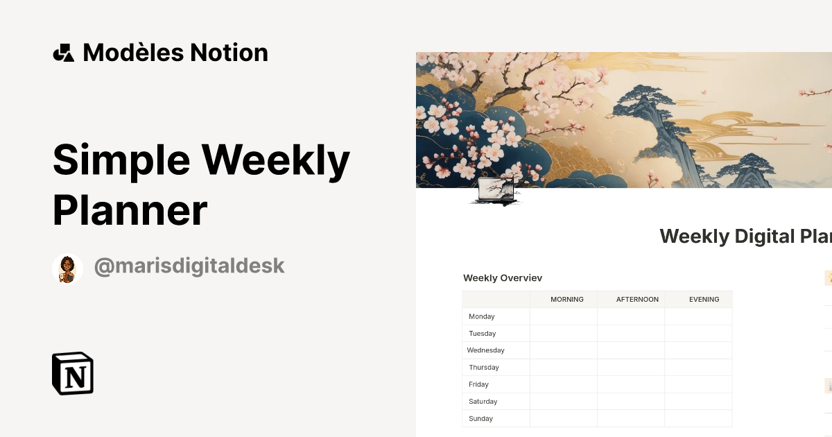Simple Weekly Planner | Modèle créé par Mari’s Digital Desk ...