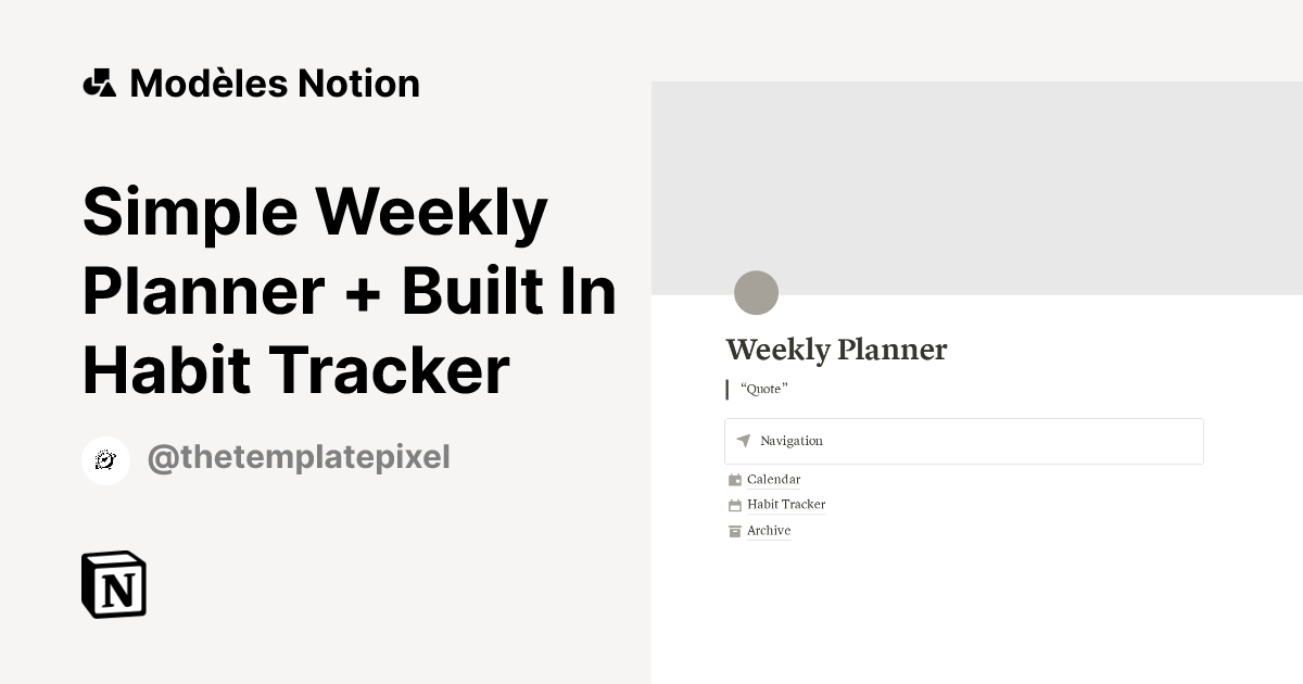 Modèle Simple Weekly Planner + Built In Habit Tracker | Marketplace Notion