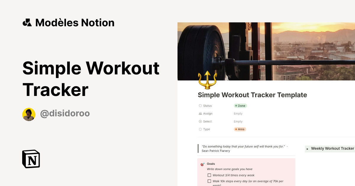 Simple Workout Tracker | Modèle créé par Isi | Marketplace Notion