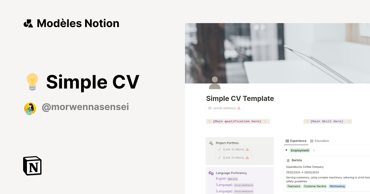 Modèle 💡 Simple CV | Marketplace Notion