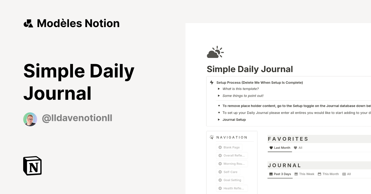 Modèle Simple Daily Journal | Marketplace Notion
