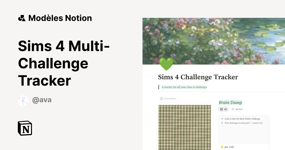 Modèle Sims 4 Multi-Challenge Tracker | Marketplace Notion