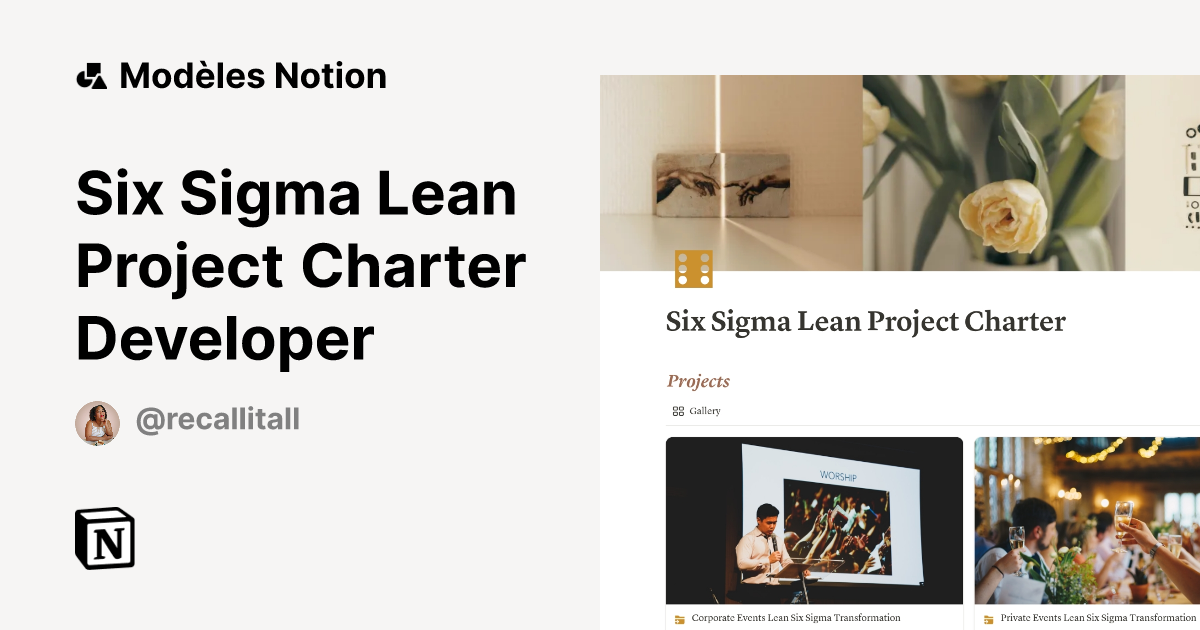 Six Sigma Lean Project Charter Developer | Modèle créé par Recall It ...