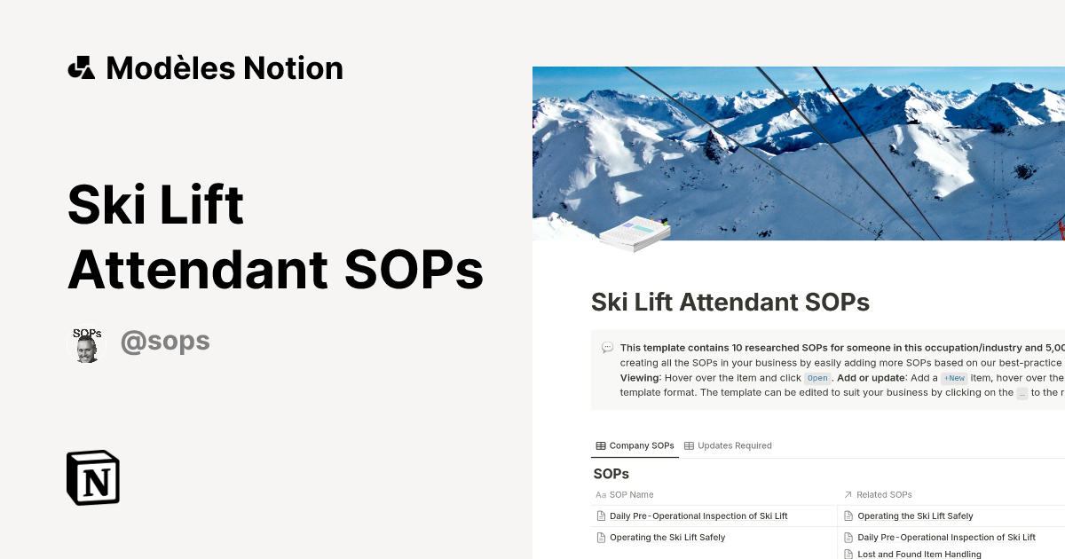 Modèle Ski Lift Attendant SOPs | Marketplace Notion