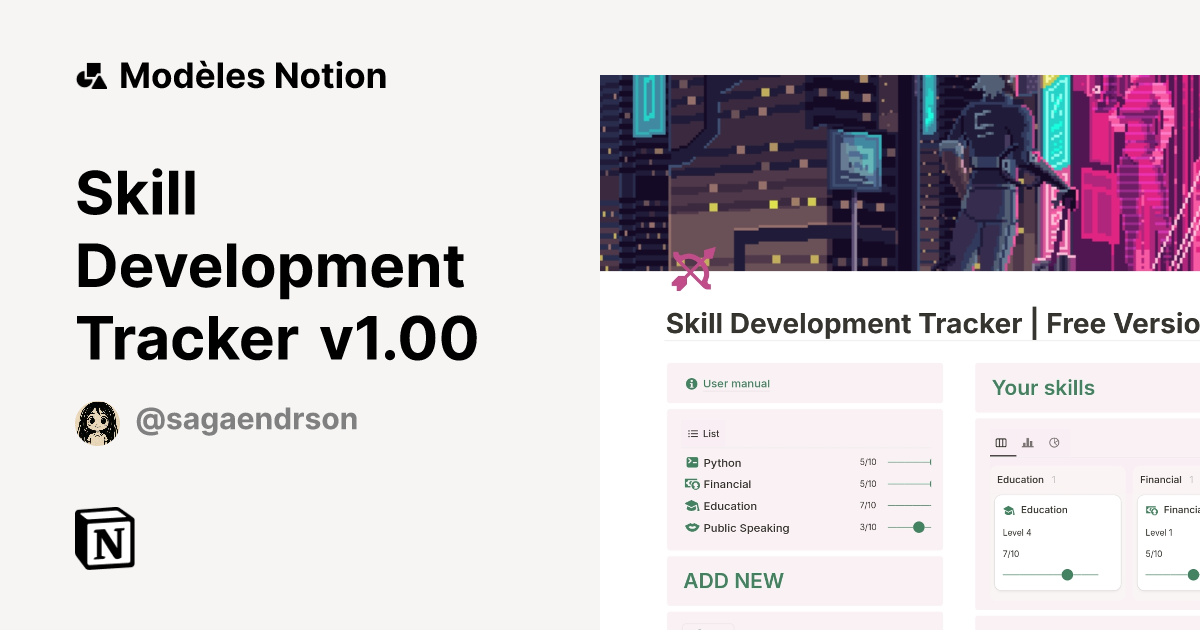Skill Development Tracker v1.00 | Modèle créé par Saga | Marketplace Notion