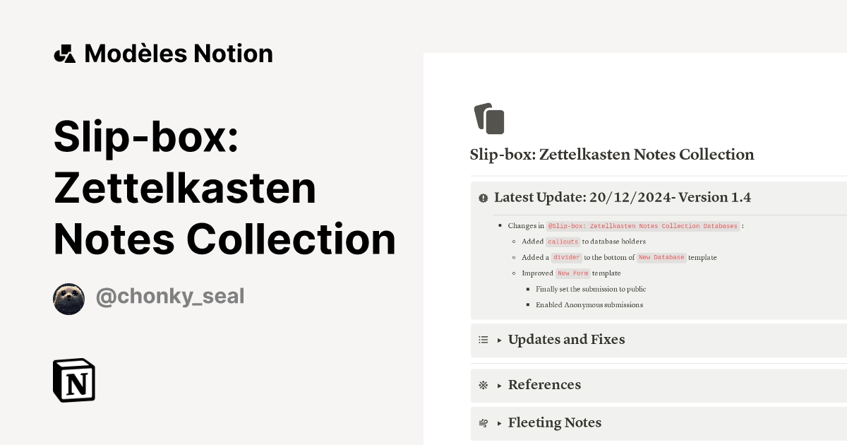 Modèle Slip-box: Zettelkasten Notes Collection | Marketplace Notion