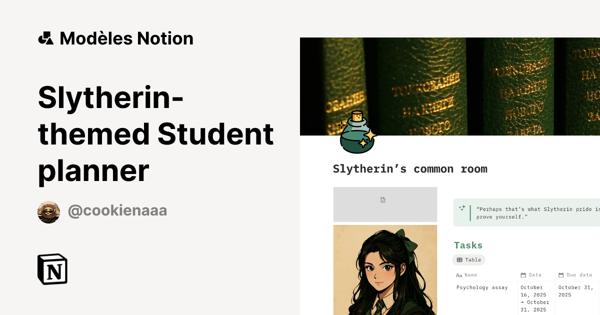 Slytherin-themed Student planner | Modèle créé par Cookiena ...