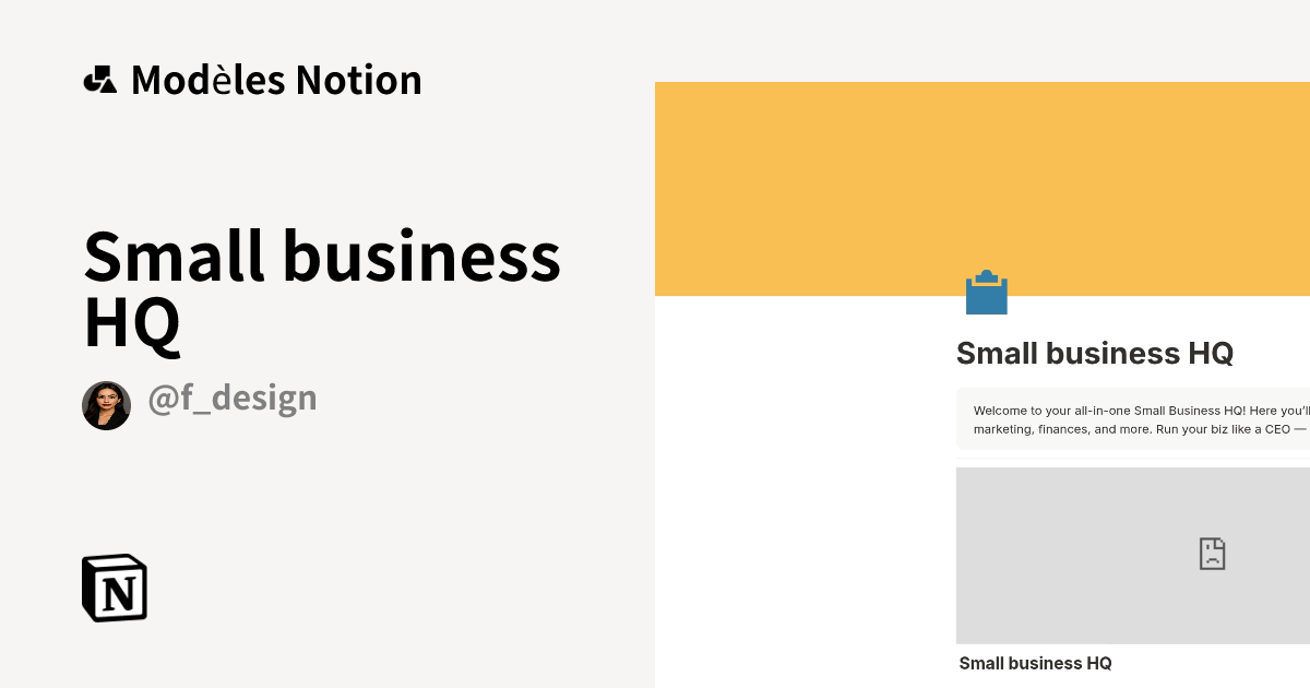 Small business HQ | Modèle créé par f_design | Marketplace Notion