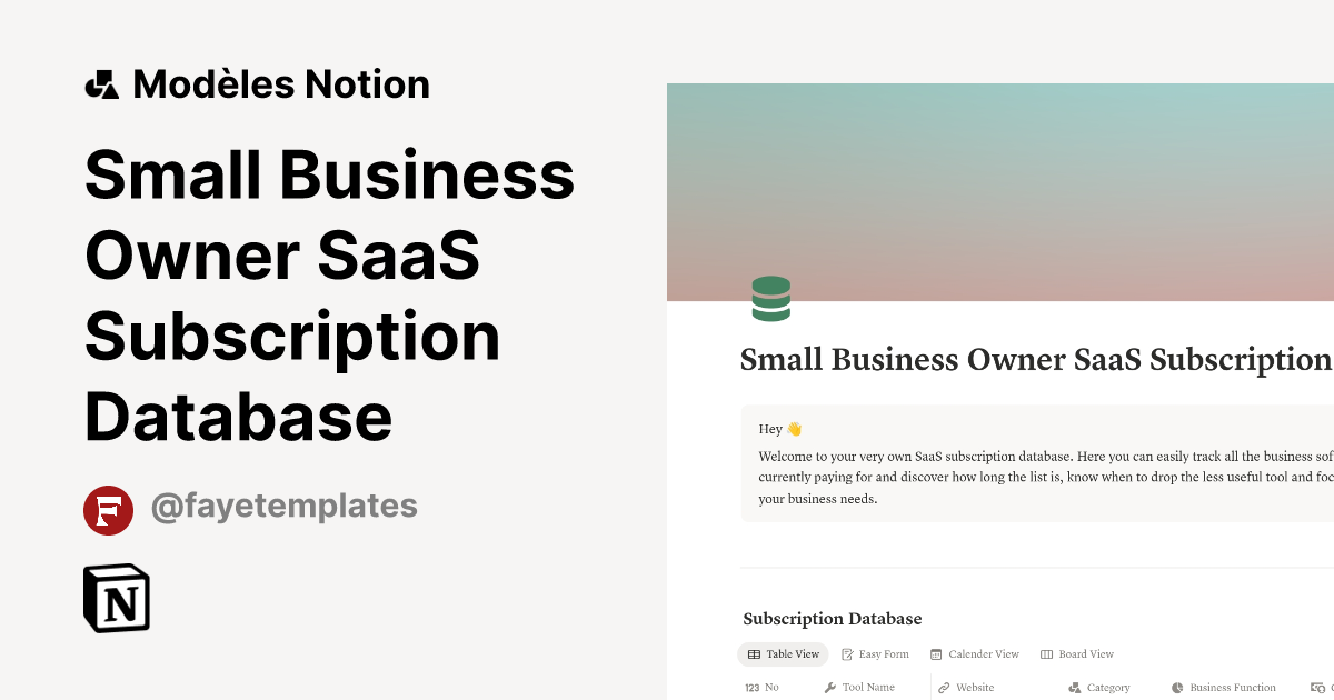 Small Business Owner SaaS Subscription Database | Modèle créé par Faye ...