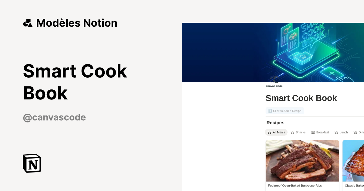 Modèle Smart Cook Book | Marketplace Notion