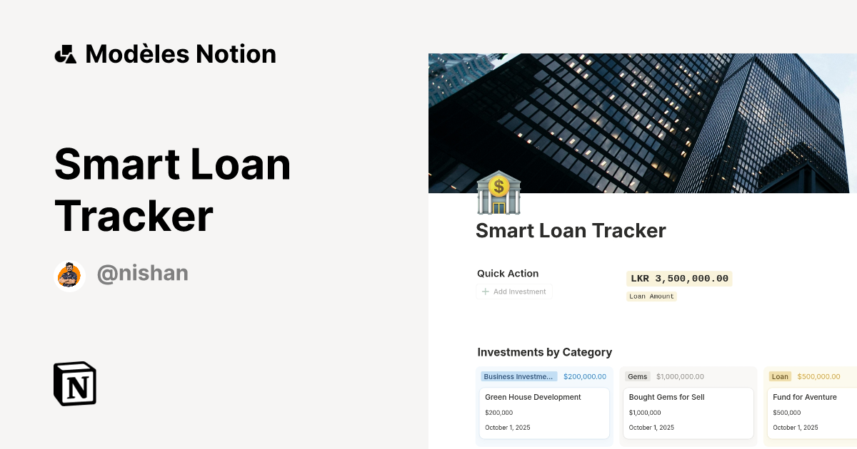 Modèle Smart Loan Tracker | Marketplace Notion