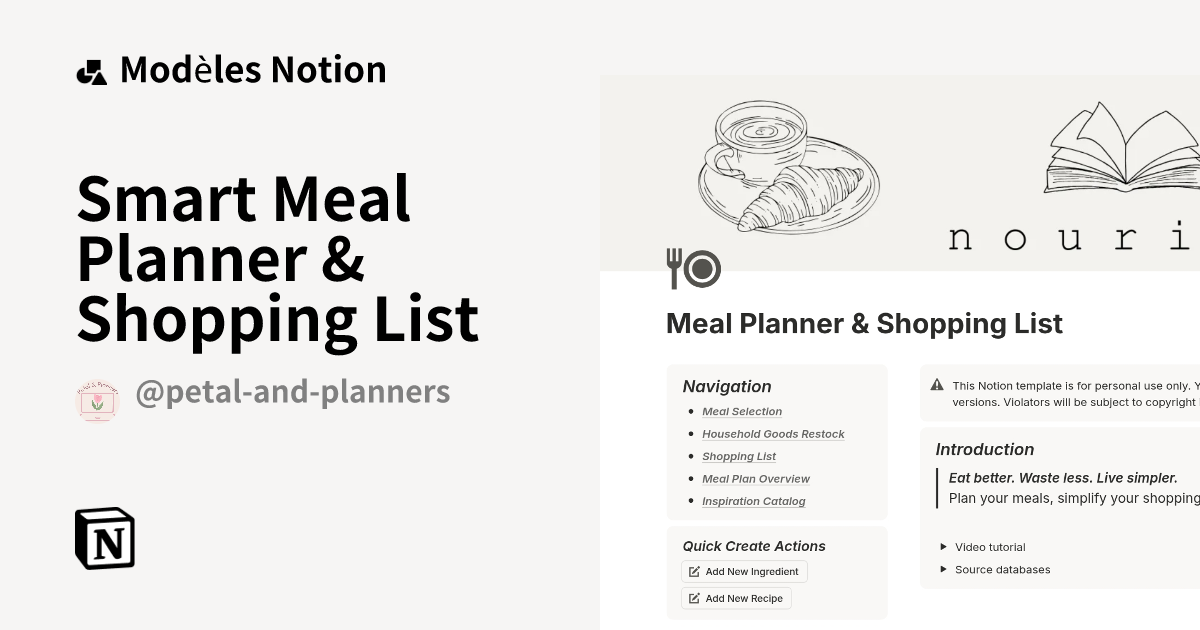 Modèle Smart Meal Planner & Shopping List | Marketplace Notion