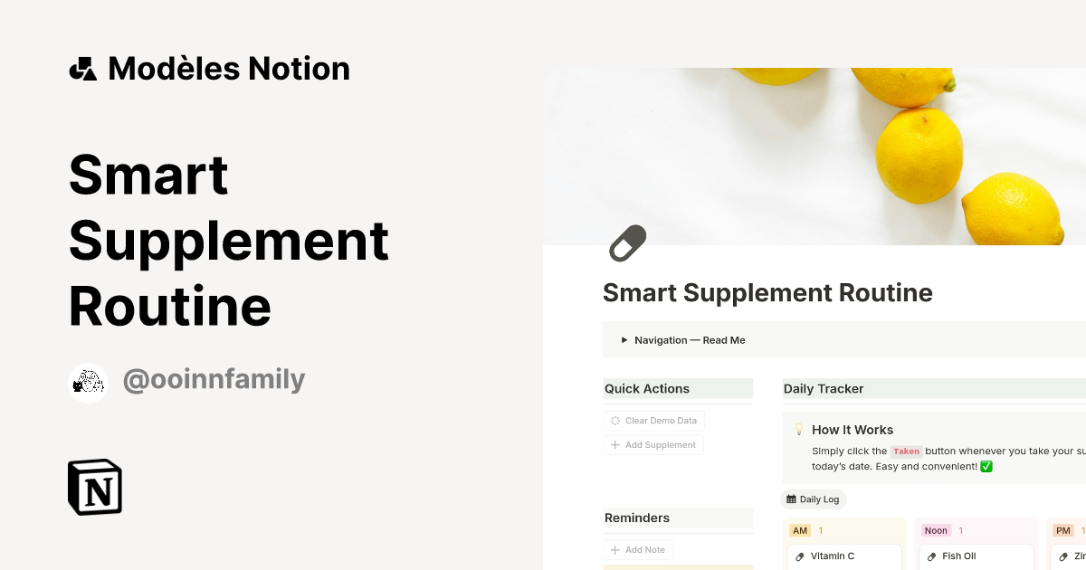 Modèle Smart Supplement Routine | Marketplace Notion