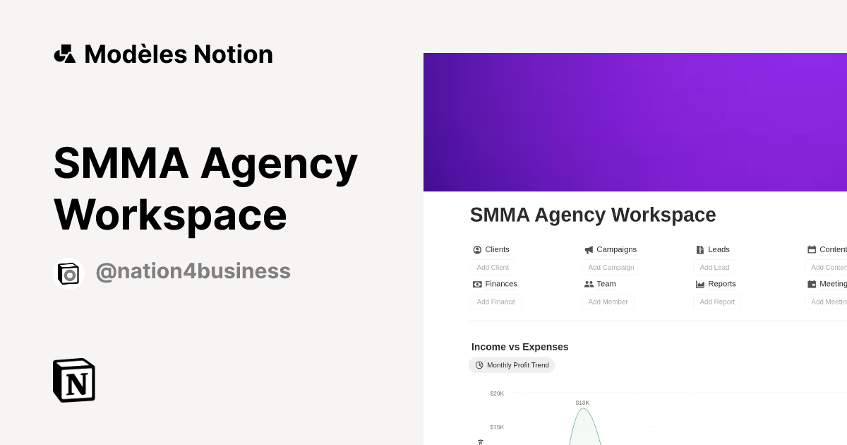 Modèle SMMA Agency Workspace | Marketplace Notion