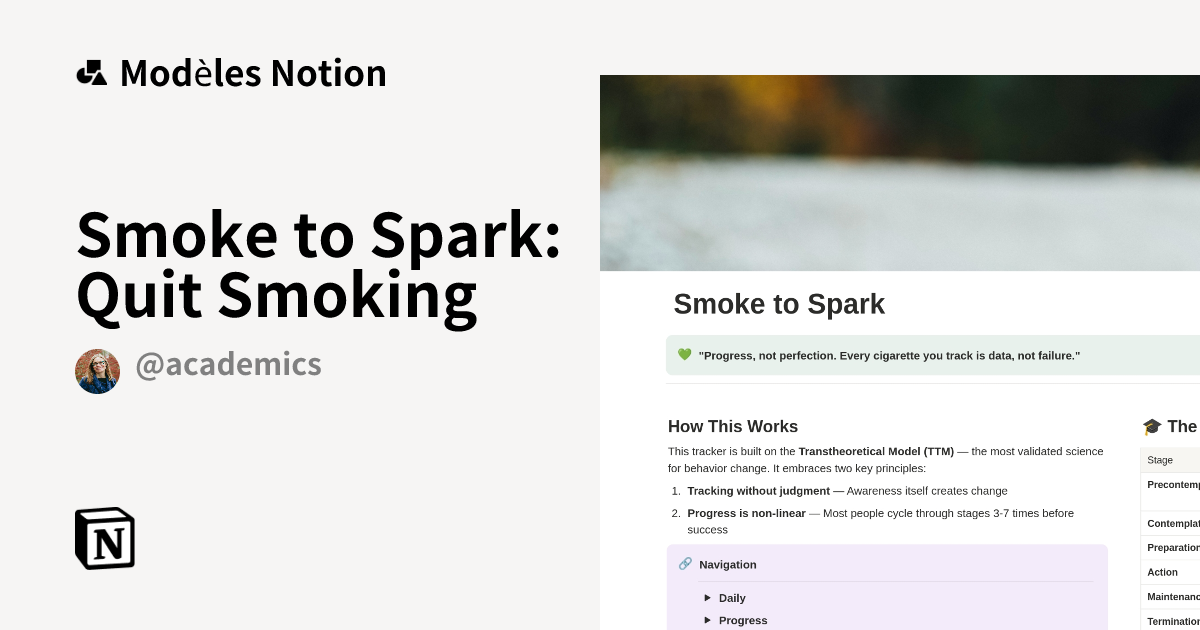 Modèle Smoke to Spark: Quit Smoking | Marketplace Notion