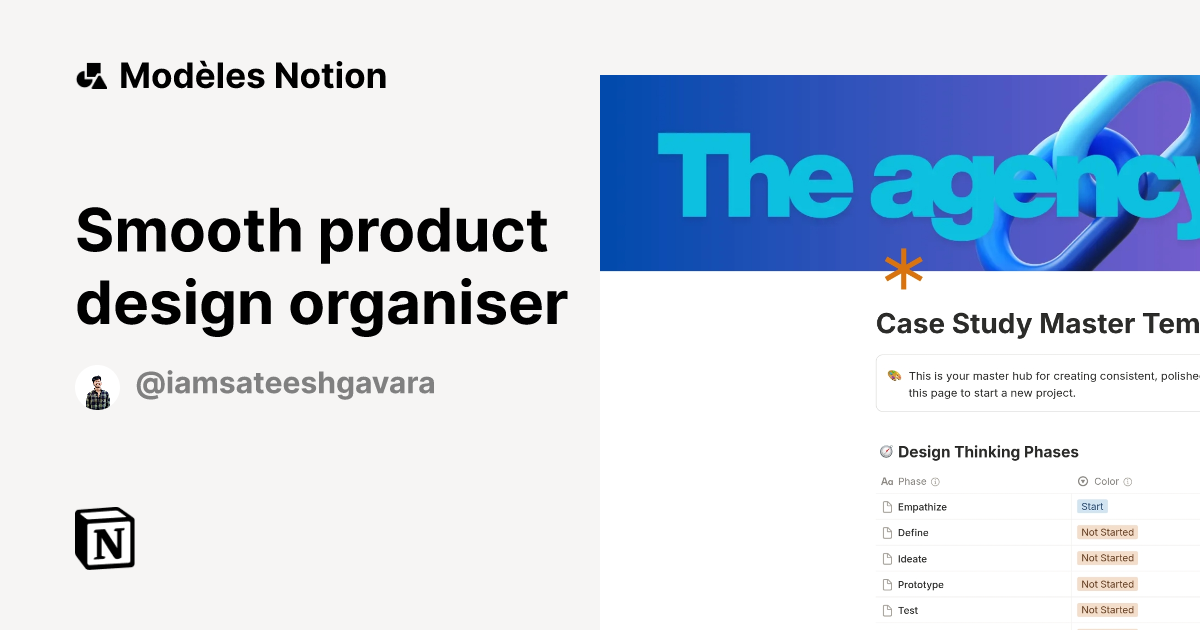 Smooth product design organiser | Modèle créé par Nemo | Marketplace Notion