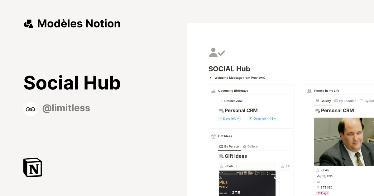 Social Hub | Modèle créé par Limitless Notion | Marketplace Notion