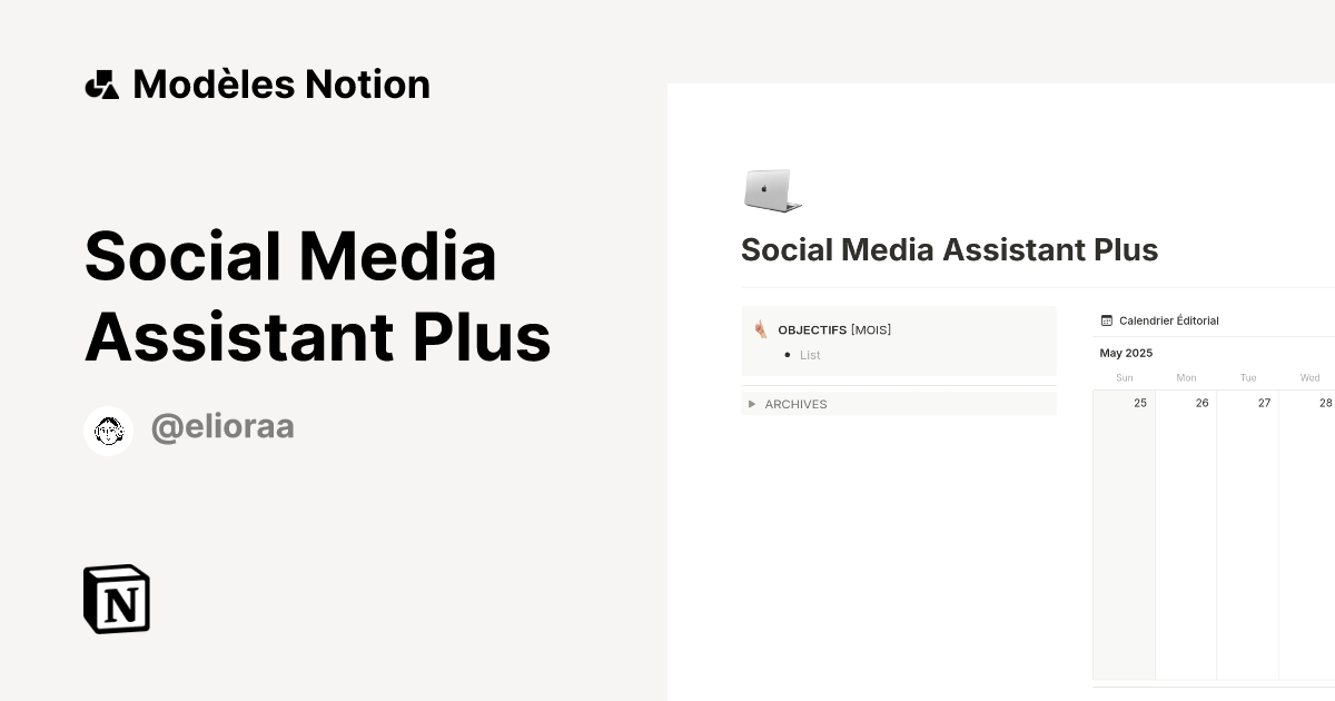 Modèle Social Media Assistant Plus | Marketplace Notion