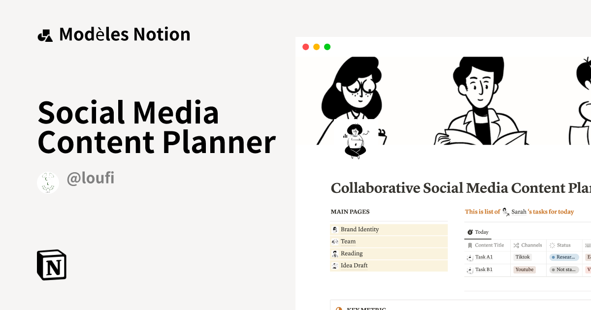 Social Media Content Planner | Modèle créé par Loufi | Marketplace Notion