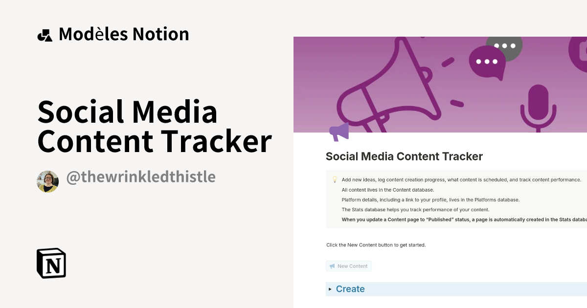 Social Media Content Tracker | Modèle créé par The Wrinkled Thistle ...