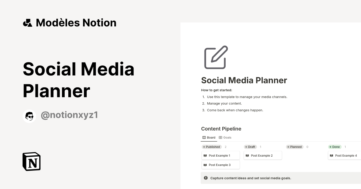 Social Media Planner | Modèle créé par Notionxyz | Marketplace Notion