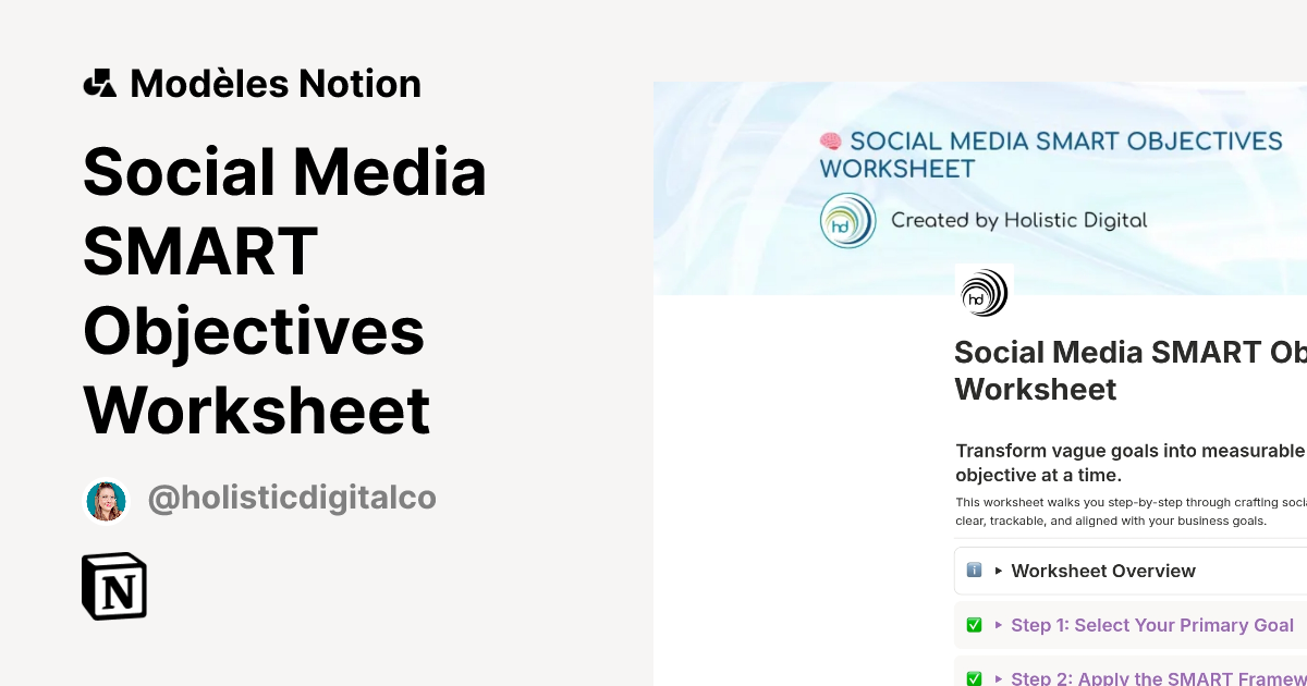 Social Media SMART Objectives Worksheet | Modèle créé par Holistic ...