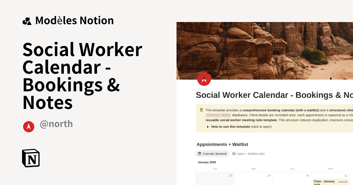 Social Worker Calendar - Bookings & Notes | Modèle créé par North ...