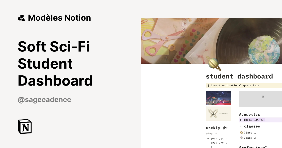 Modèle Soft Sci-Fi Student Dashboard | Marketplace Notion