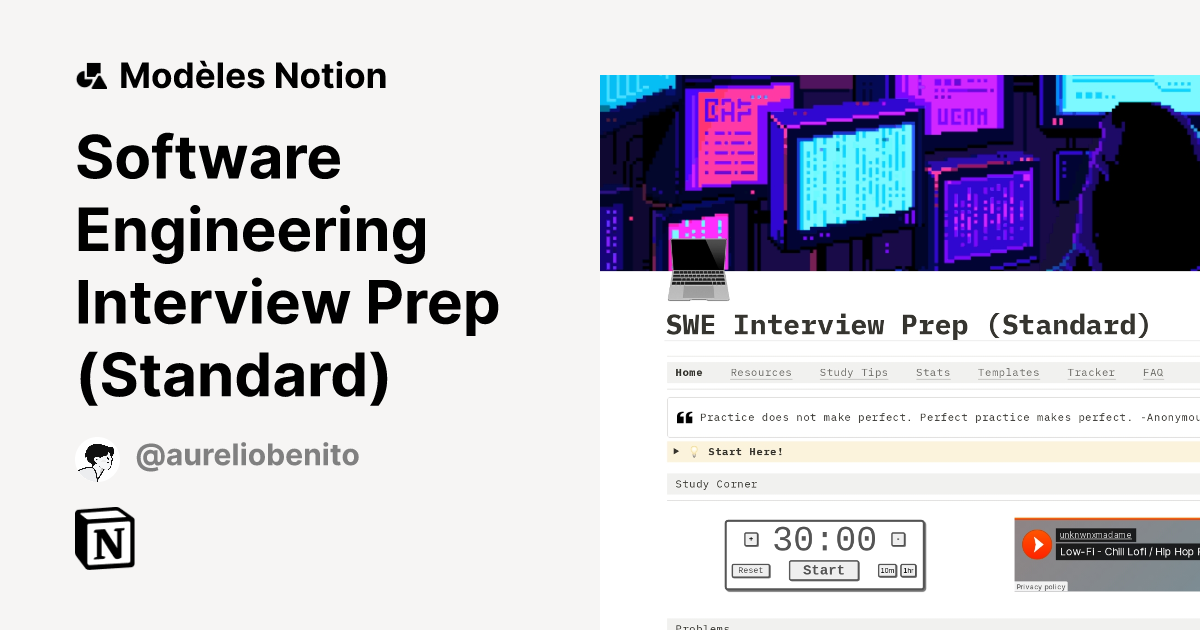 Software Engineering Interview Prep (Standard) | Modèle créé par Aurelio Benito | Marketplace Notion